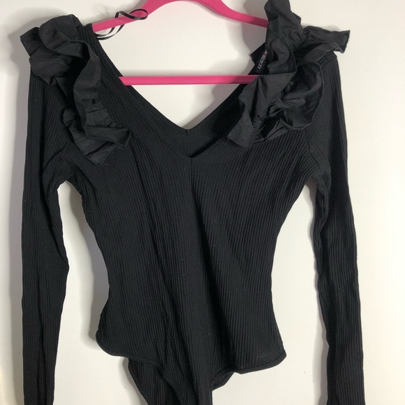 Fashion Nova | Other | Fashion Nova Black Ruffle Detailed Bodysuit ...